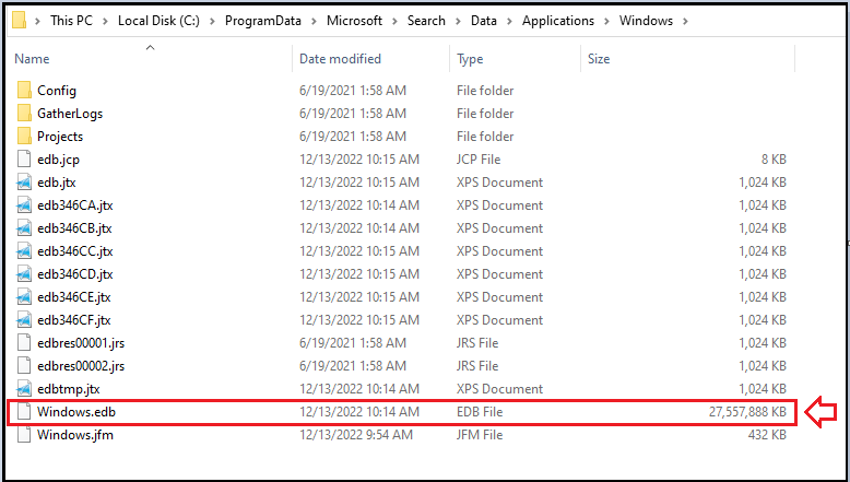On a PC with PC-DMIS or Q-DAS software, the drive is filling up. It looks like the Windows.edb ...