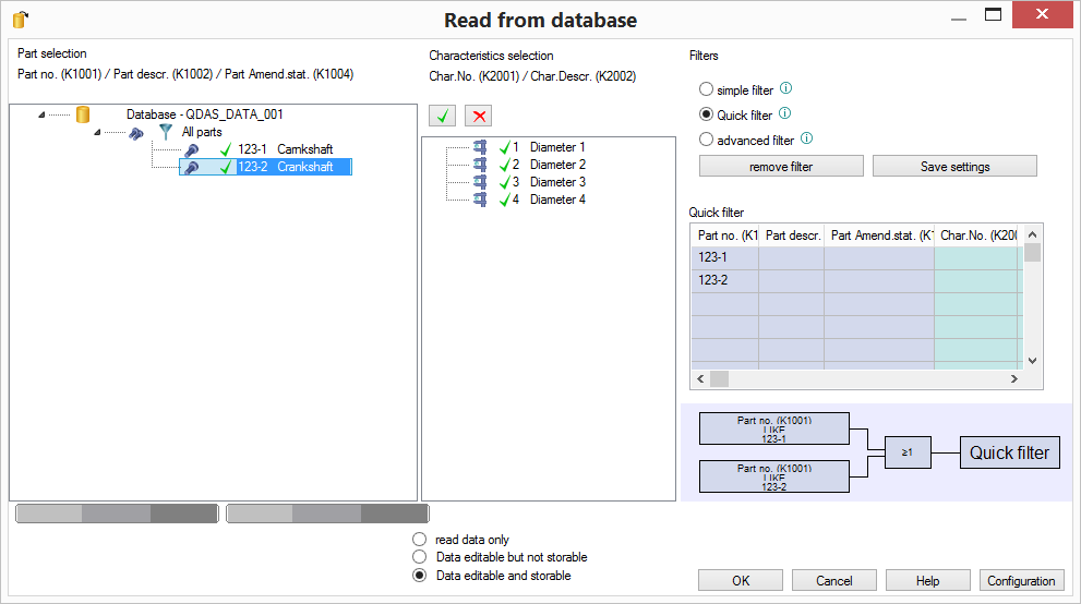 Q-DAS: Read from Database - Group Parts function