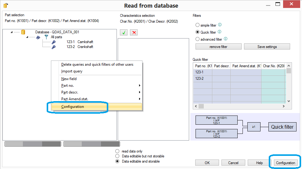 Q-DAS: Read from Database - Group Parts function