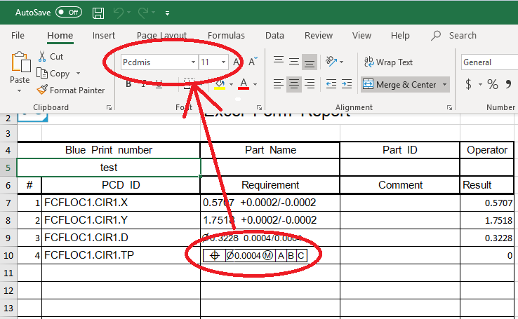 The Excel Report from PC-DMIS has gibberish font for the GD&T Feature ...