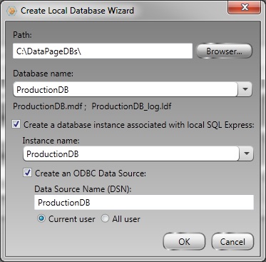 How to create a new DataPage+ database?