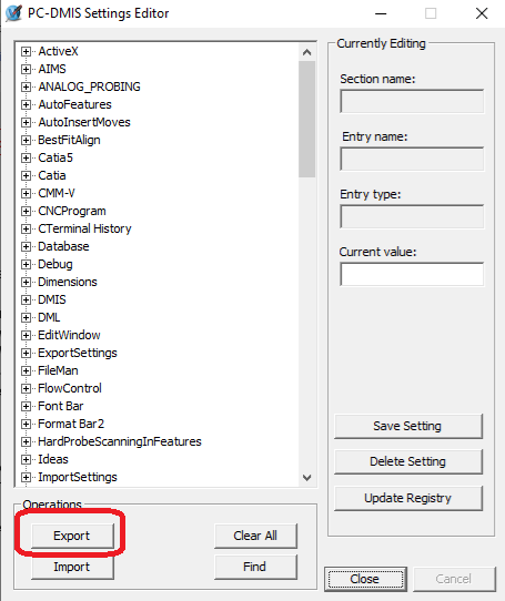 How do I export my PC-DMIS settings?