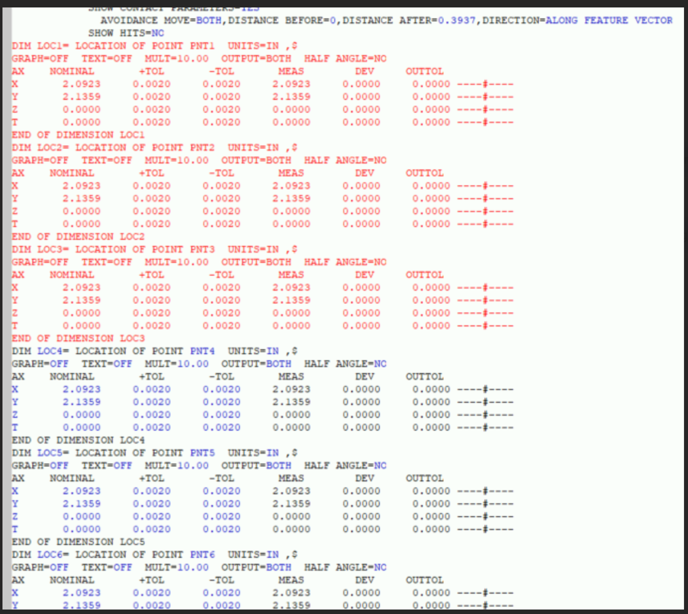 In the PC-DMIS Edit Window, why are the dimensions in red?